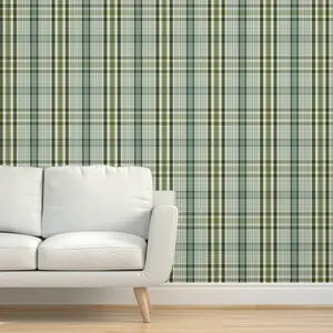 Spoonflower Wilderness Plaid Mint Regular Scale 100% Natural Sisal Grasscloth Wallcovering