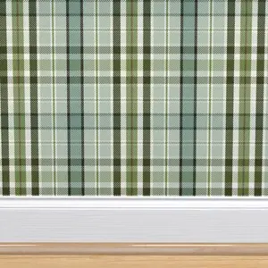 Spoonflower Wilderness Plaid Mint Regular Scale 100% Natural Sisal Grasscloth Wallcovering