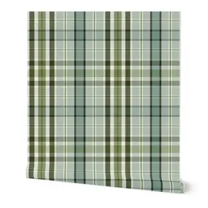 Spoonflower Wilderness Plaid Mint Regular Scale 100% Natural Sisal Grasscloth Wallcovering