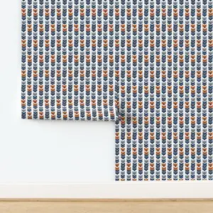 Spoonflower Blue Orange Grey Navy Feather Arrows Custom Pre-pasted Wallpaper