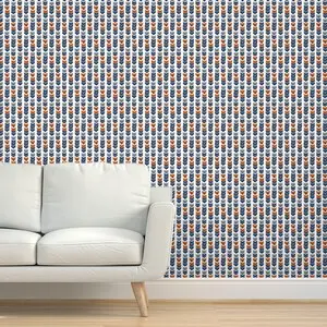 Spoonflower Blue Orange Grey Navy Feather Arrows Custom Pre-pasted Wallpaper