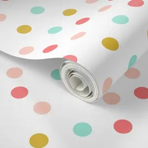 Spoonflower Dot Sprinkles Pastel Nursery Southwest Custom Pre-pasted Wallpaper Gray,pink,teal