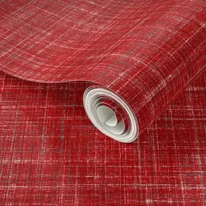 Spoonflower Dark Watermelon Linen Texture Traditional Wallpaper - Red