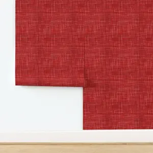 Spoonflower Dark Watermelon Linen Texture Traditional Wallpaper - Red