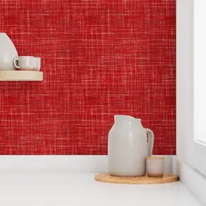 Spoonflower Dark Watermelon Linen Texture Traditional Wallpaper - Red
