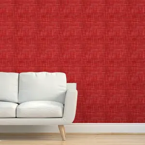 Spoonflower Dark Watermelon Linen Texture Traditional Wallpaper - Red