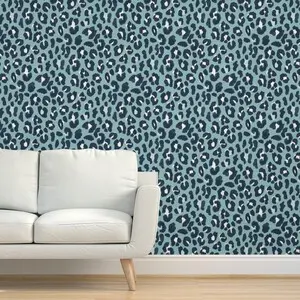 Spoonflower Navy And Teal Blue Leopard 100% Natural Sisal Grasscloth Wallcovering