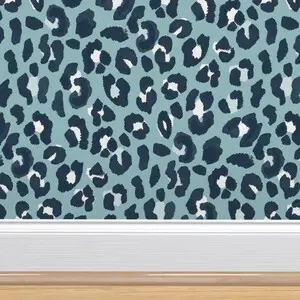 Spoonflower Navy And Teal Blue Leopard 100% Natural Sisal Grasscloth Wallcovering
