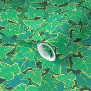 Spoonflower Green Leaves Vines Nature Plants Ivy Custom Pre-pasted Wallpaper - Mint,green