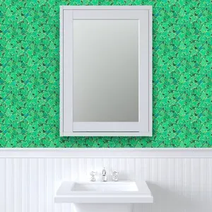 Spoonflower Green Leaves Vines Nature Plants Ivy Custom Pre-pasted Wallpaper - Mint,green
