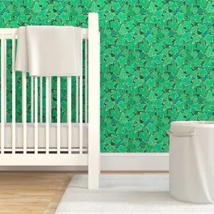 Spoonflower Green Leaves Vines Nature Plants Ivy Custom Pre-pasted Wallpaper - Mint,green