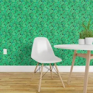 Spoonflower Green Leaves Vines Nature Plants Ivy Custom Pre-pasted Wallpaper - Mint,green