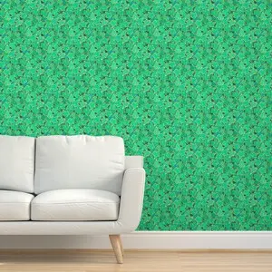 Spoonflower Green Leaves Vines Nature Plants Ivy Custom Pre-pasted Wallpaper - Mint,green