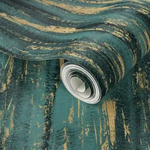 Spoonflower Painted Texture Custom Pre-pasted Wallpaper - Green,gold,brown