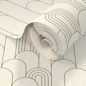 Spoonflower Geometric Clouds Rainbows Neutral Cream Green 100% Natural Sisal Grasscloth Wallcovering - Green,beige
