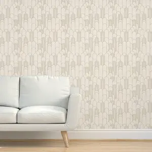 Spoonflower Geometric Clouds Rainbows Neutral Cream Green 100% Natural Sisal Grasscloth Wallcovering
