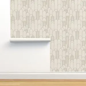 Spoonflower Geometric Clouds Rainbows Neutral Cream Green 100% Natural Sisal Grasscloth Wallcovering