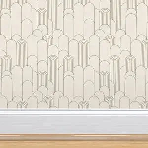 Spoonflower Geometric Clouds Rainbows Neutral Cream Green 100% Natural Sisal Grasscloth Wallcovering