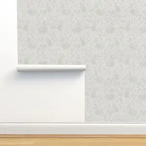 Spoonflower Bunnies In Thistle 100% Natural Sisal Grasscloth Wallcovering - Gray,beige,grey