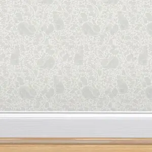 Spoonflower Bunnies In Thistle 100% Natural Sisal Grasscloth Wallcovering - Gray,beige,grey