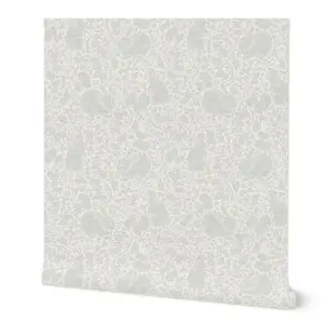 Spoonflower Bunnies In Thistle 100% Natural Sisal Grasscloth Wallcovering - Gray,beige,grey