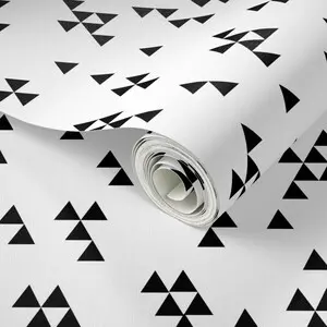 Spoonflower Triangle Simple Black White Minimal Minimalist Traditional Wallpaper - White,black,gray