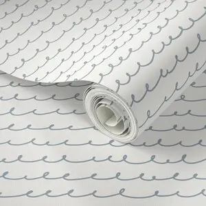 Spoonflower Grey Loops Waves Scribbles Off Custom Pre-pasted Wallpaper - Gray
