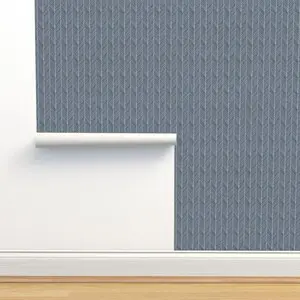 Spoonflower Navy Herringbone 100% Natural Sisal Grasscloth Wallcovering - Navy,blue