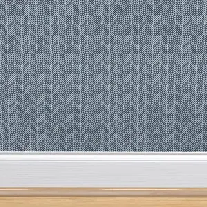 Spoonflower Navy Herringbone 100% Natural Sisal Grasscloth Wallcovering - Navy,blue