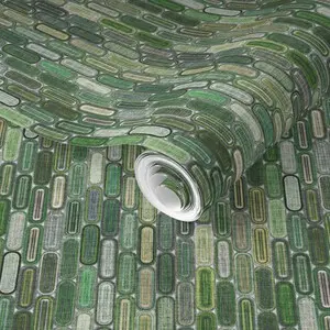 Spoonflower Green Retro Modern Art Deco Glass Woven Custom Pre-pasted Wallpaper - Green,sage