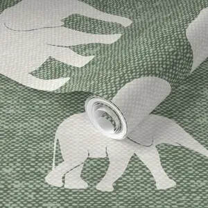 Spoonflower Elephants Sage Green Elephant Trendy Neutral Boho Custom Pre-pasted Wallpaper - Green,white,gray