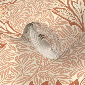 Spoonflower William Morris Apple Victorian Floral Arts And 100% Natural Sisal Grasscloth Wallcovering - Orange