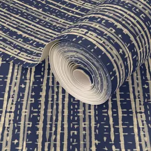 Spoonflower Navy Vintage 100% Natural Sisal Grasscloth Wallcovering - Blue,navy