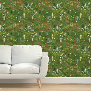 Spoonflower Naked Gardening 100% Natural Sisal Grasscloth Wallcovering - Green