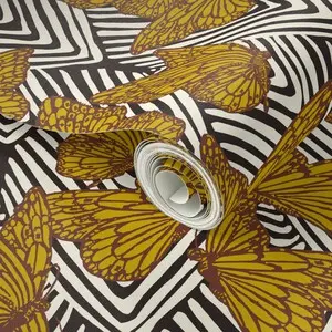 Spoonflower Butterfly Geometric Wing Geo Boho Chevron Custom Removable Wallpaper - Brown,black,white