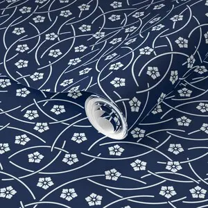 Spoonflower Asian Japan Japanese Pattern Blossom Kimono Custom Removable Wallpaper - Blue