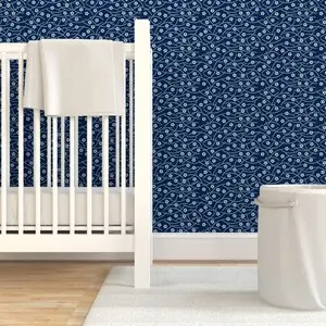 Spoonflower Asian Japan Japanese Pattern Blossom Kimono Custom Removable Wallpaper - Blue