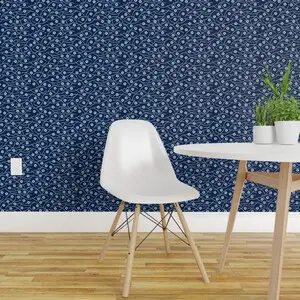Spoonflower Asian Japan Japanese Pattern Blossom Kimono Custom Removable Wallpaper - Blue
