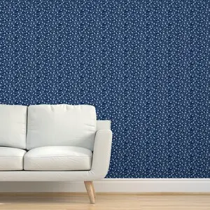 Spoonflower Asian Japan Japanese Pattern Blossom Kimono Custom Removable Wallpaper - Blue