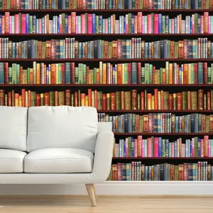 Spoonflower Antique Books Bookshelf Library Vintage Retro Custom Pre-pasted Wallpaper - Black,red,brown