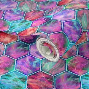 Spoonflower Pink Psychedelic Spring Summer Marble Lightning Traditional Wallpaper