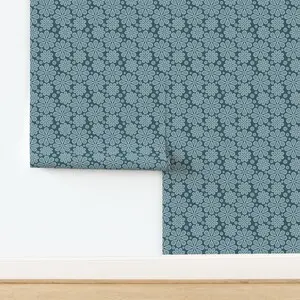 Spoonflower Flowers Retro Winter Mid Century Custom Removable Wallpaper - Blue