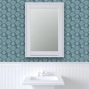 Spoonflower Flowers Retro Winter Mid Century Custom Removable Wallpaper - Blue