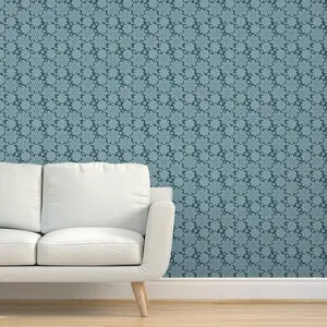 Spoonflower Flowers Retro Winter Mid Century Custom Removable Wallpaper - Blue