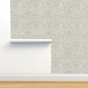 Spoonflower Winding Leaves Beige Small 100% Natural Sisal Grasscloth Wallcovering