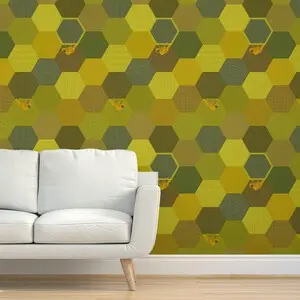 Spoonflower Green Chartreuse Olive Hexagons Custom Removable Wallpaper