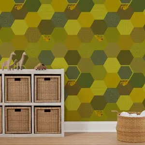 Spoonflower Green Chartreuse Olive Hexagons Custom Removable Wallpaper