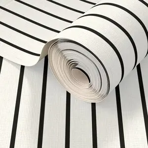 Spoonflower Narrow Black And White Stripes Vertical 100% Natural Sisal Grasscloth Wallcovering - Black,white