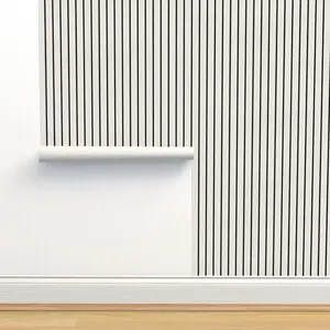 Spoonflower Narrow Black And White Stripes Vertical 100% Natural Sisal Grasscloth Wallcovering - Black,white