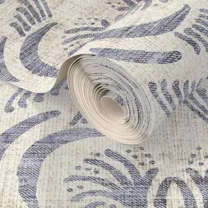 Spoonflower French Geo Floral Boho Gray Blue Look Damask Taupe 100% Natural Sisal Grasscloth Wallcovering Gray